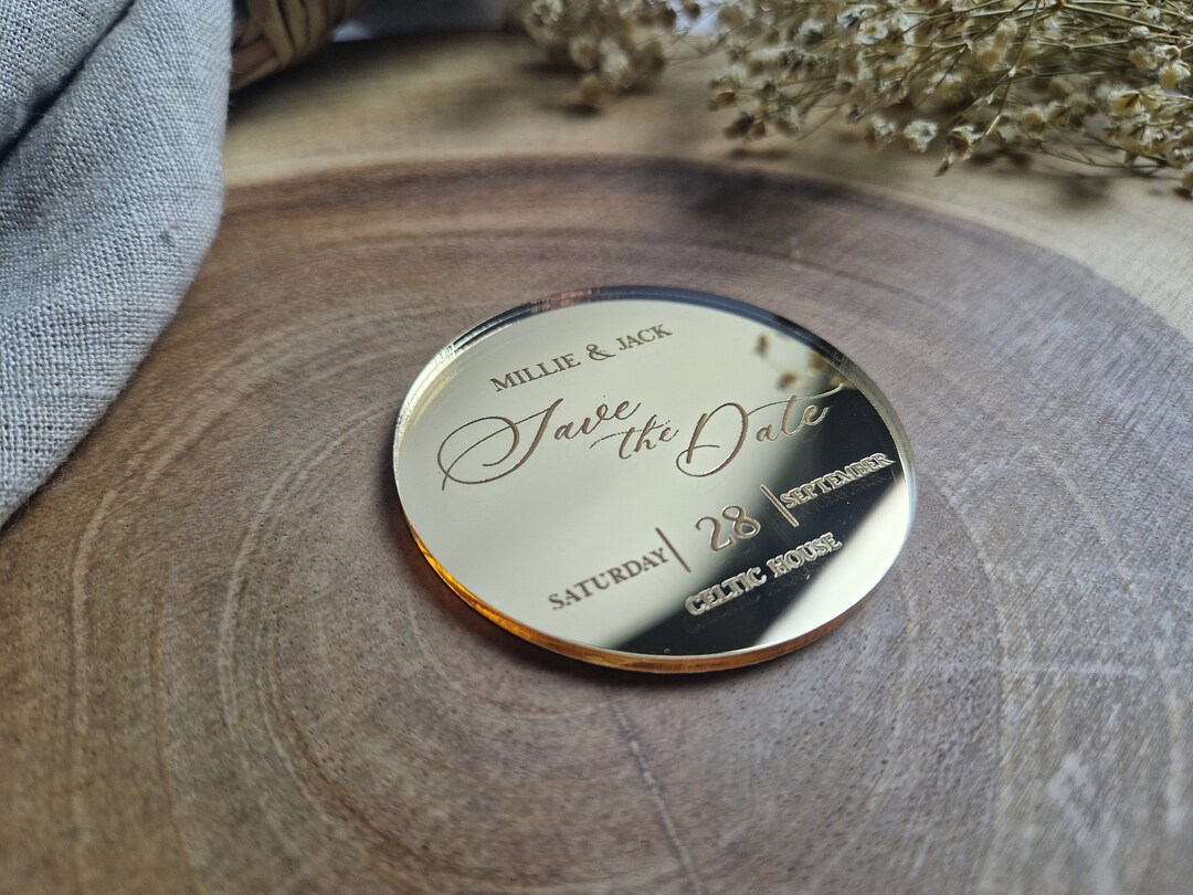 Save the Date Magnet Fridge Reminder Mirrored Acrylic Round Circle ...