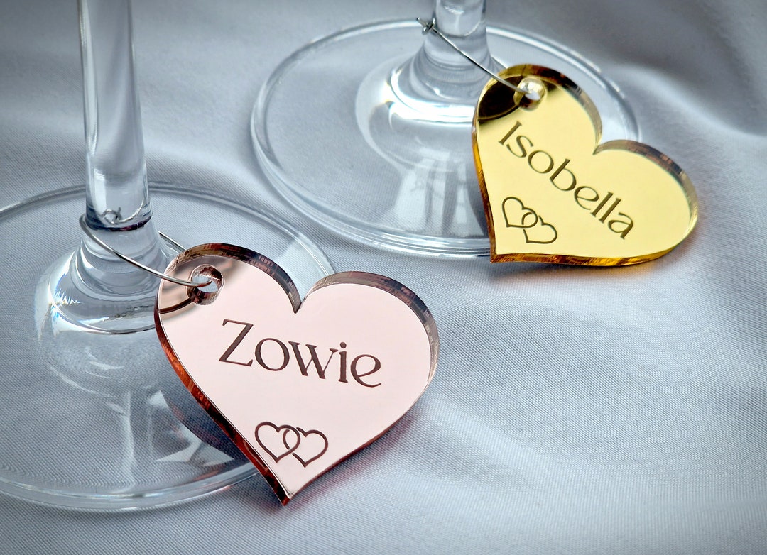 Wedding Party Drink Charms Personalised Heart Name Tag Cocktail Charm ...