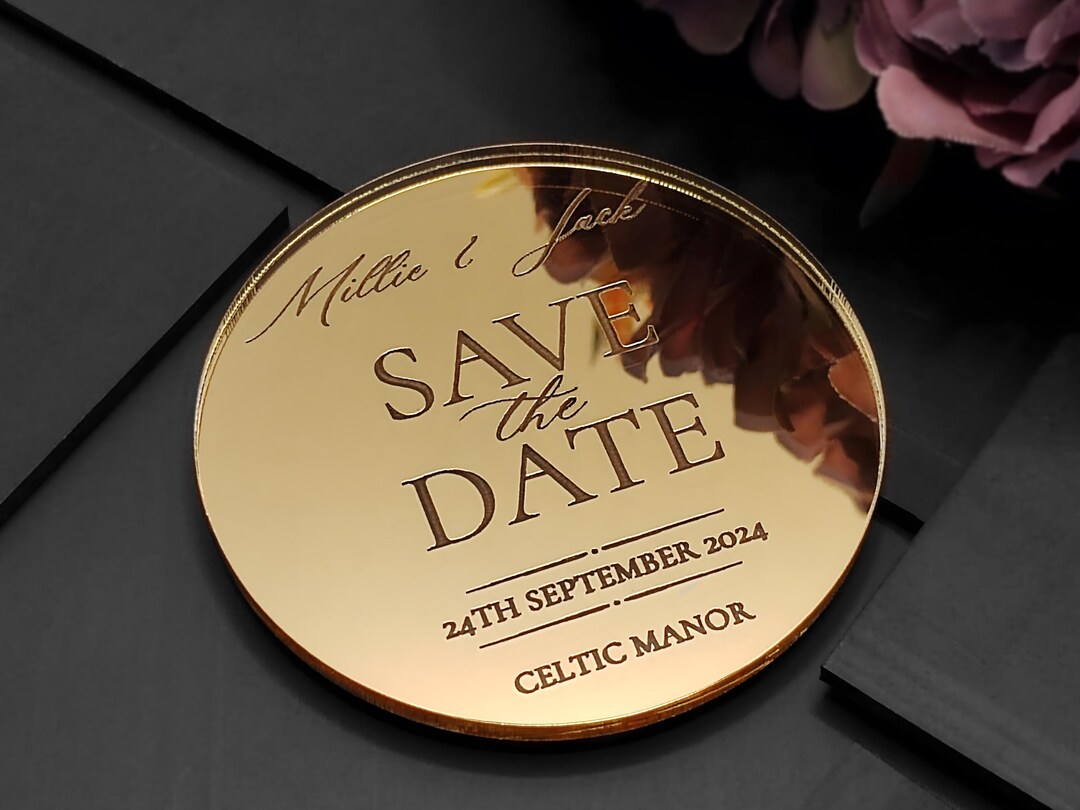 Save the Date Magnet Fridge Reminder Mirrored Acrylic Round Circle ...