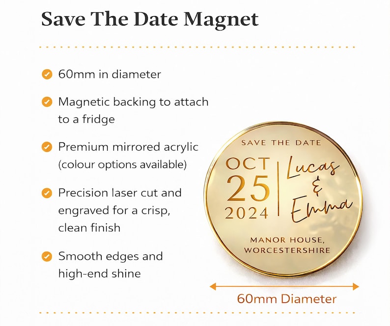 Wedding Fridge Reminder Magnet, Round Mirrored Acrylic, Personalised ...