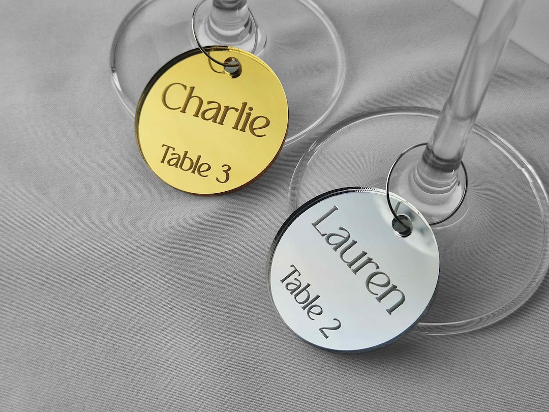 Round Wedding Acrylic Wine Glass Tags With Table Number Setting ...