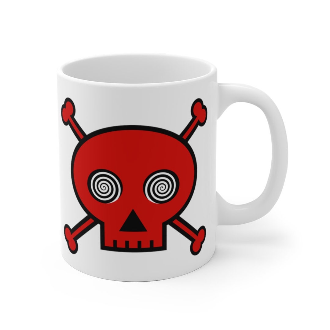 Red Hypno-skull White Ceramic Mug hypnosis, Spirals, Skull, Ships From ...