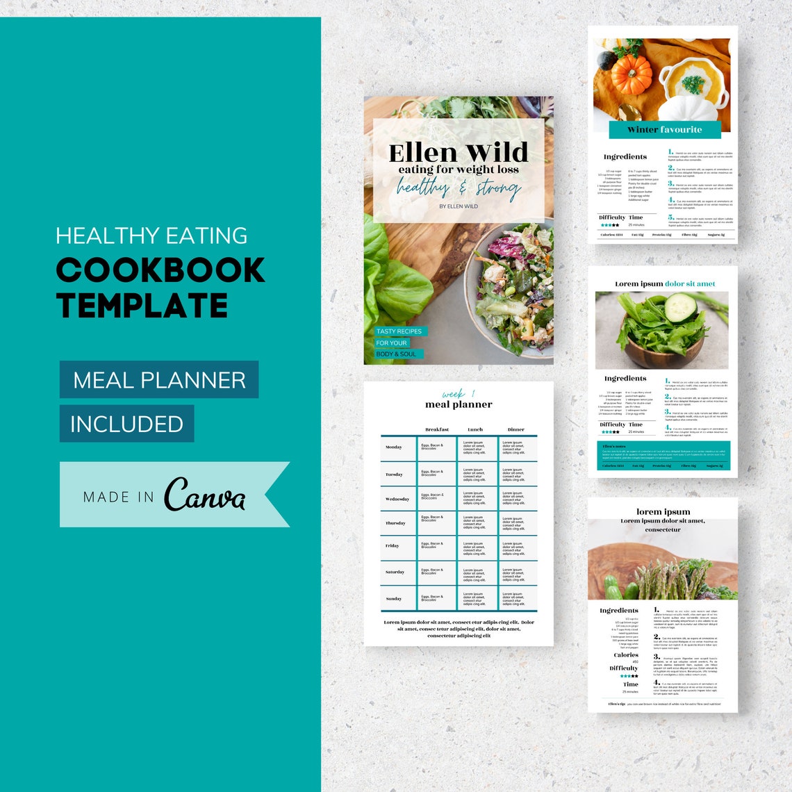 Cookbook Template | Healthy Eating Design | Meal Planner Template ...