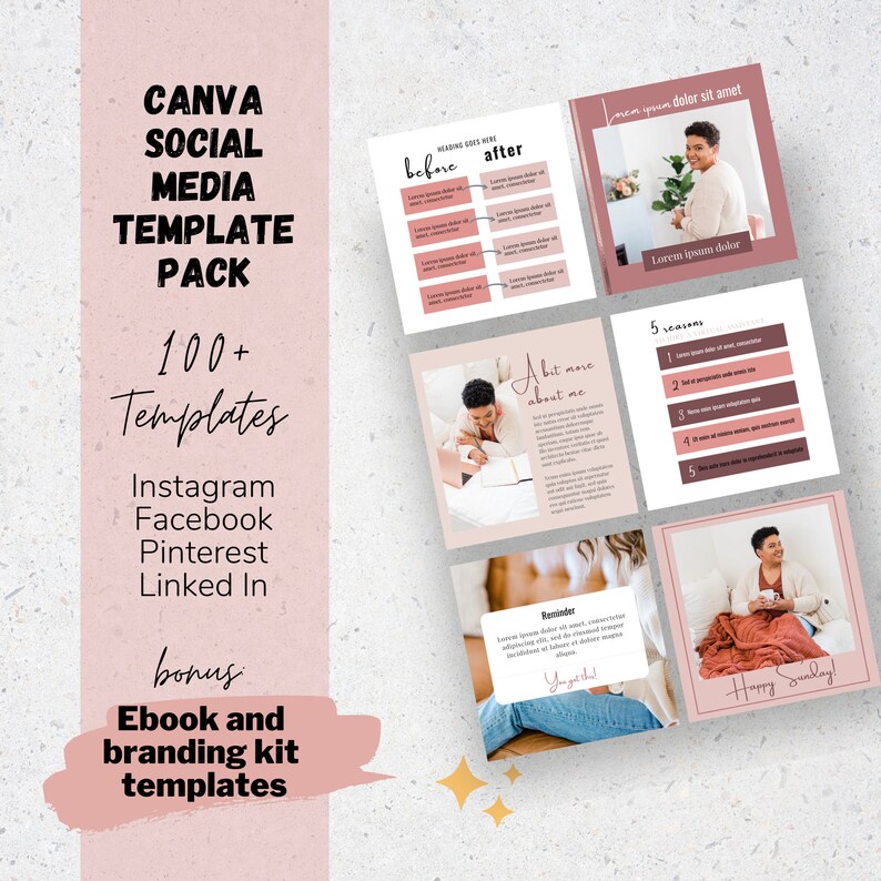 Pink Canva Template Pack Feminine Canva Template Bundle Virtual ...