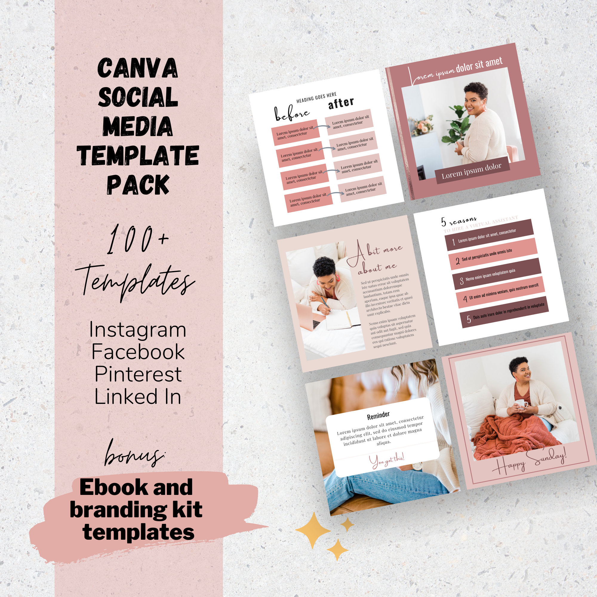 Pink Canva Template Pack Feminine Canva Template Bundle Virtual ...