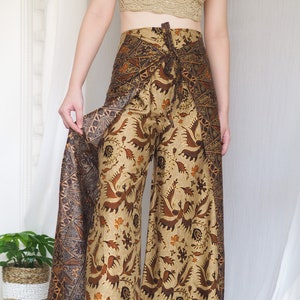 Brown Batik Wrap Pants, Bali Beach Pants, Hippie Festival Pants for ...