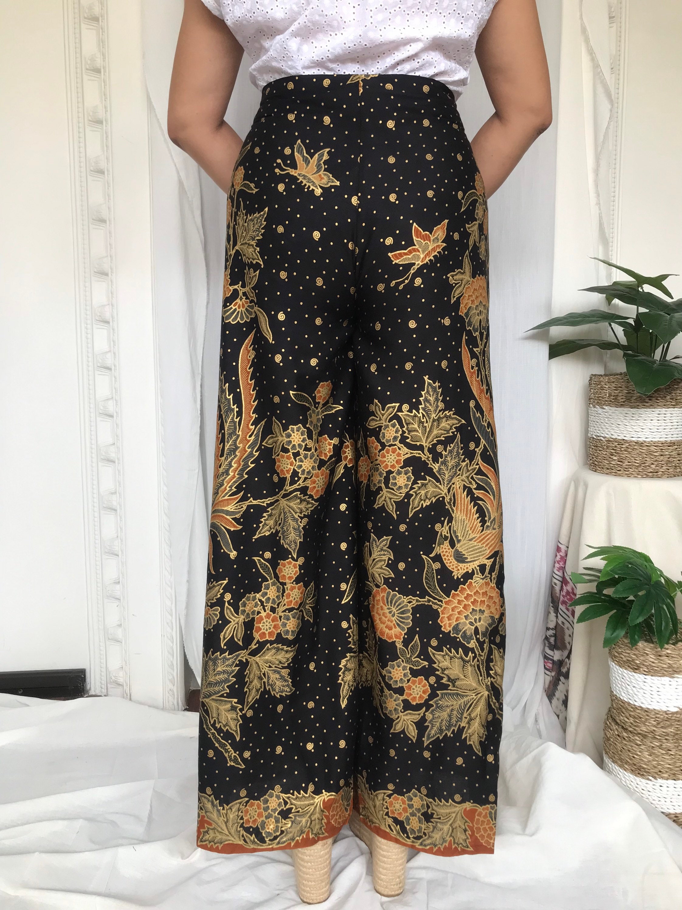 Black Batik Wrap Pants, Bali Beach Pants, Summer Pants, Festival Pants ...
