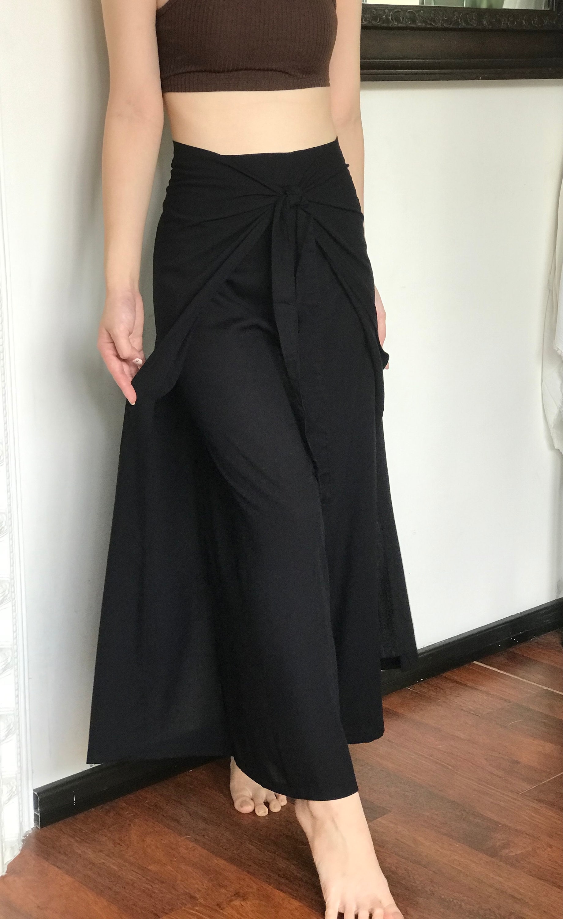 Black Rayon Wrap Pants: Handmade Boho Palazzo Trousers - Etsy