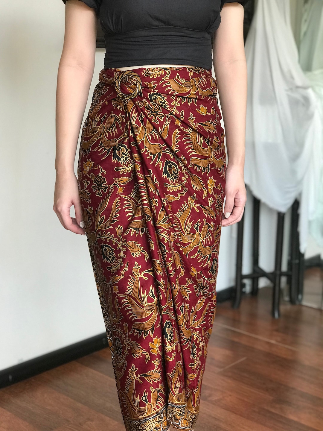 Maroon Ethnic Batik Wrap Skirt Bird Motif, Bali Beach Skirt, Sarong Wrap Skirt, Beach Cover Up ...