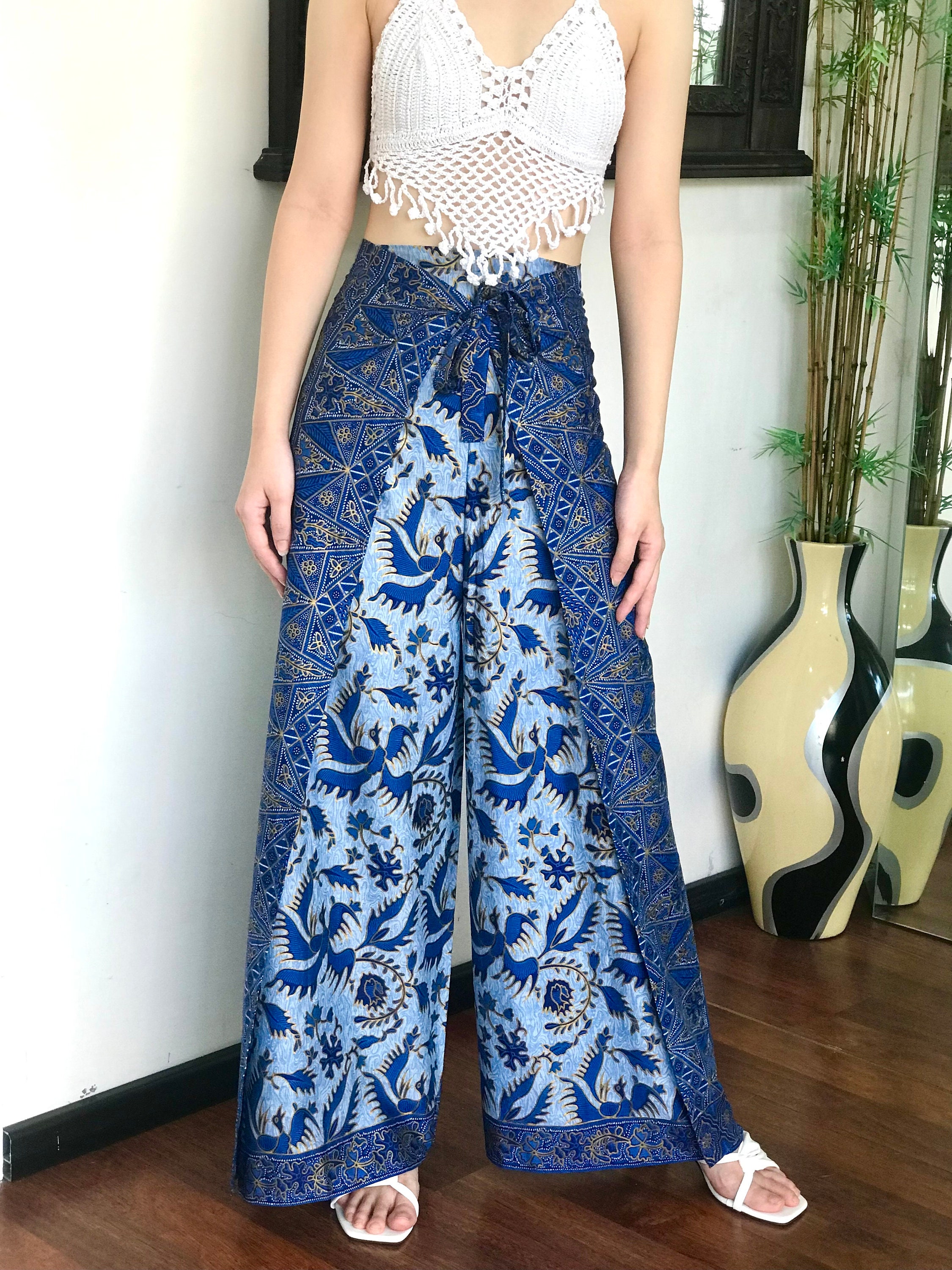 Blue Ethnic Batik Wrap Pants Bali Beach Pants Batik Pallazzo - Etsy