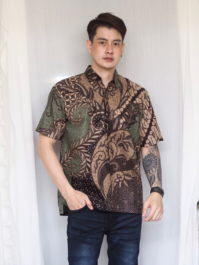 Green Batik Shirt for Men, Batik Cotton Shirt, Handmade Batik Shirt ...
