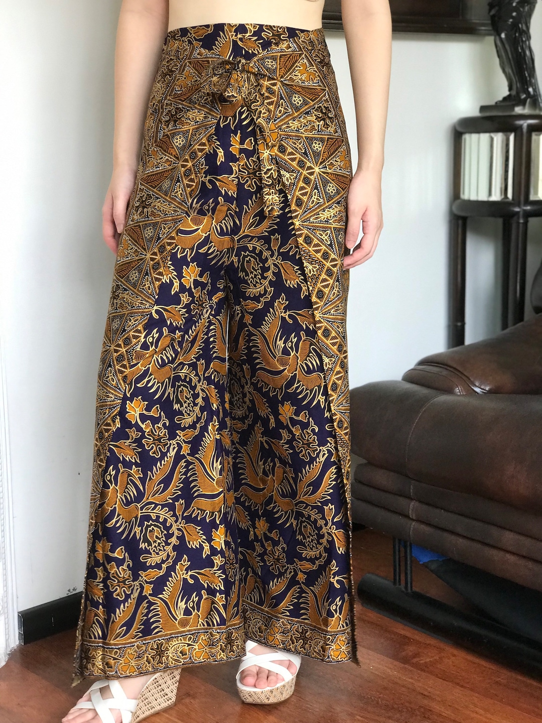 Midnight Blue Ethnic Wrap Pants Handmade Batik Bali Sarong Pants - Etsy