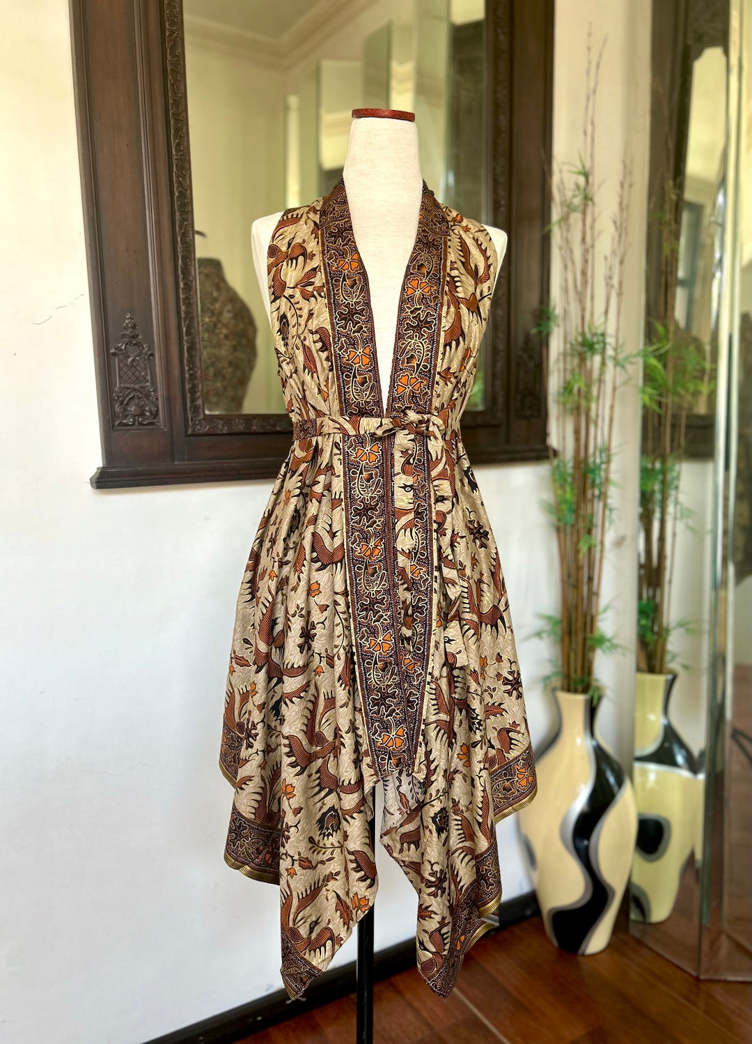 Brown Batik Outer, Modern Batik Vest for Women, Batik Vest, Beach Cover ...