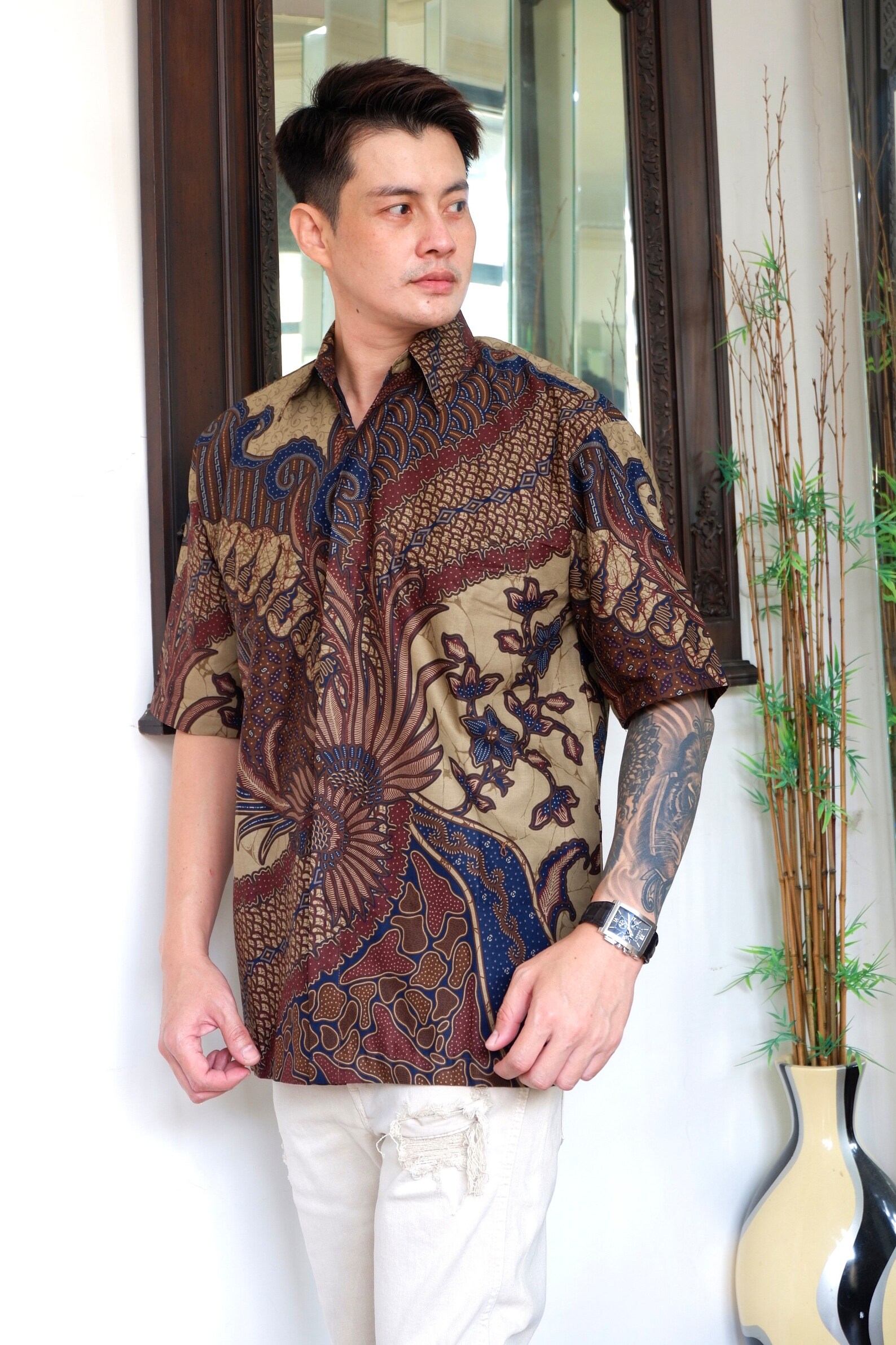 Khaki Men Batik Shirt, Premium Batik Shirt, Javanese Batik Cotton Shirt ...