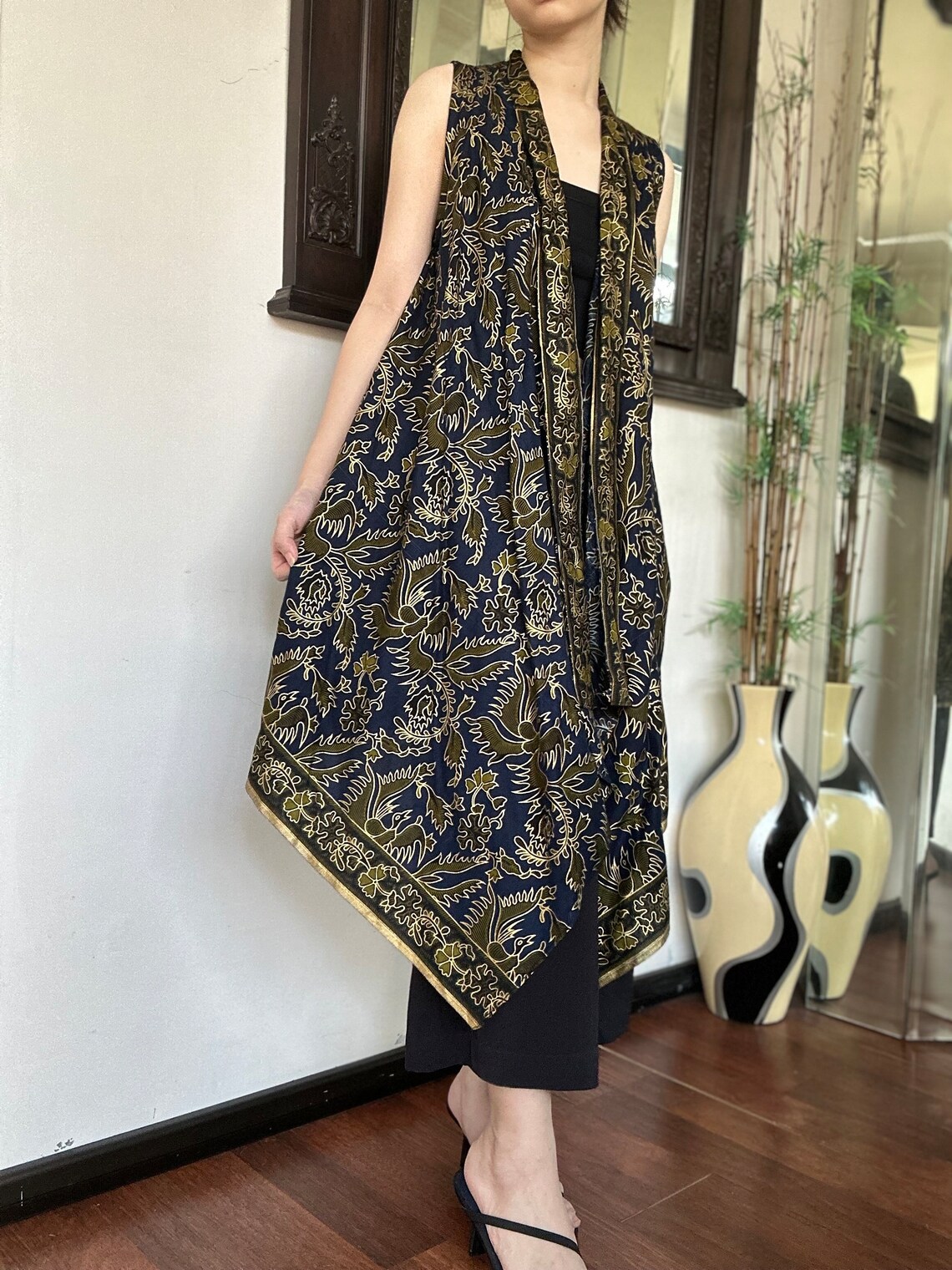 Navy Batik Outer, Bali Ethnic Batik Cardigan, Womens Modern Batik ...