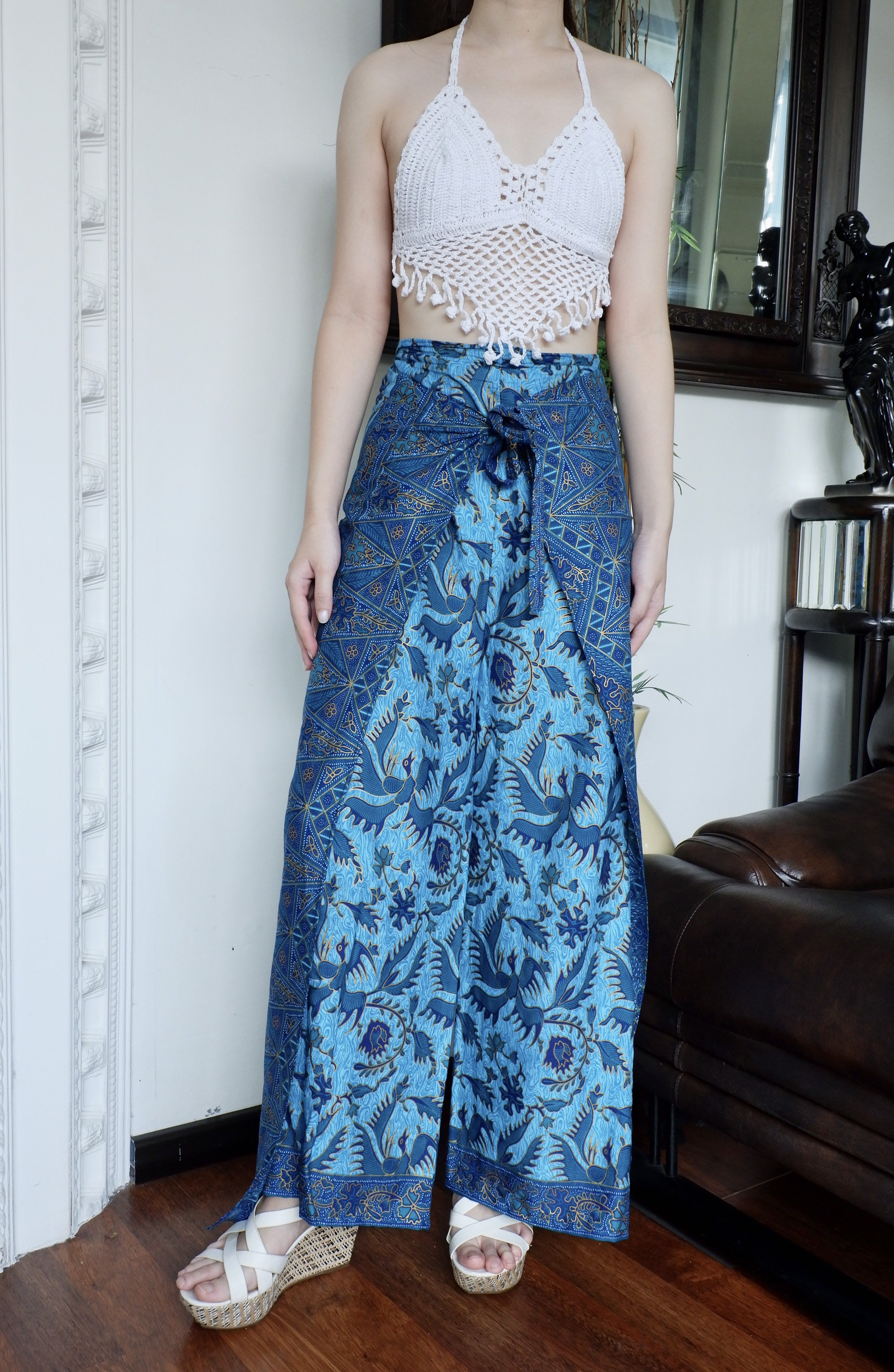 Ocean Blue Ethnic Batik Wrap Pants, Bali Beach Pants, Pallazo Wrap ...