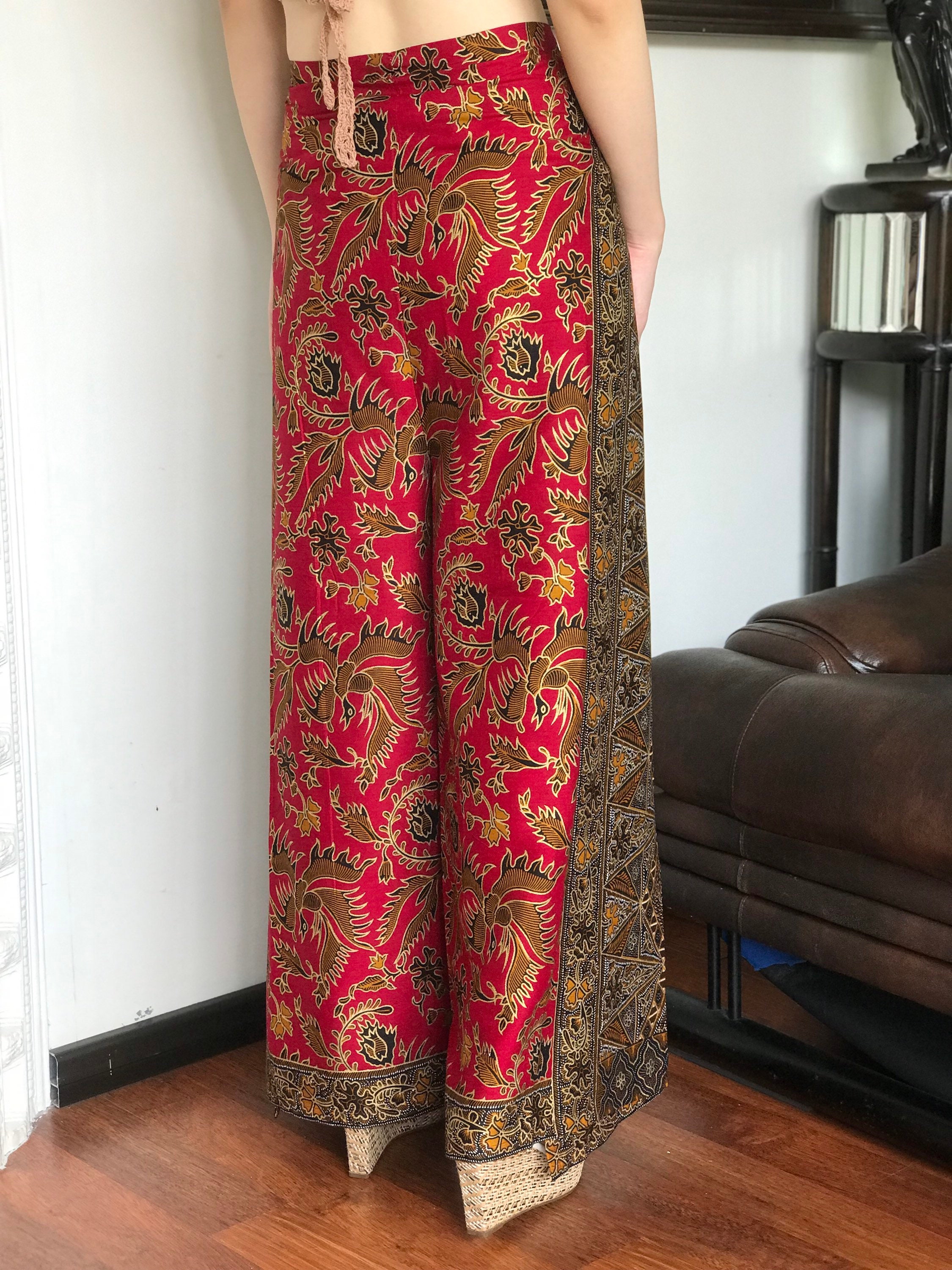Red Ethnic Batik Wrap Pants, Bali Beach Pants, Summer Pants, Batik Palazzo Pants - Etsy