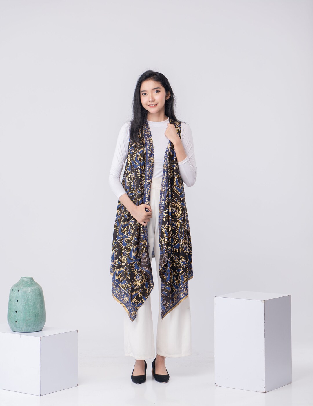 Bali Batik Cotton Cardigan: Sleeveless Black Blue Outer - Etsy