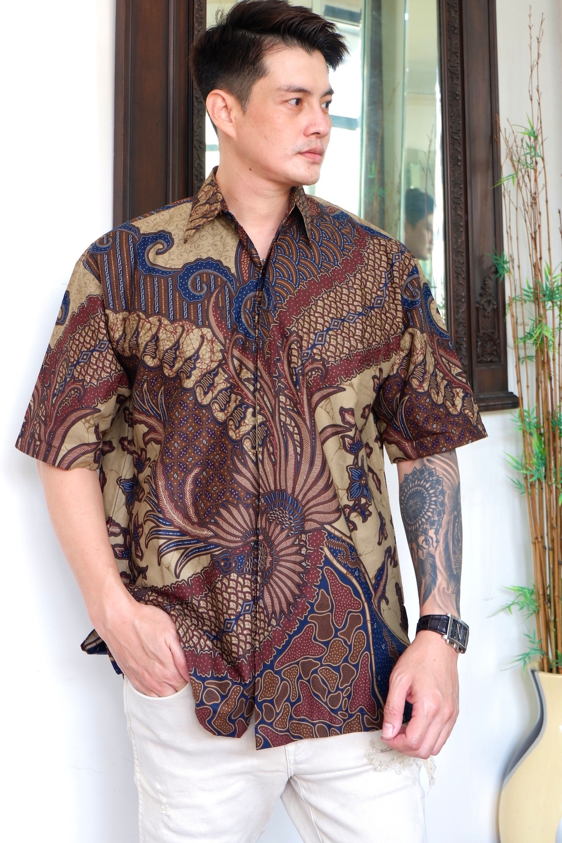 Khaki Men Batik Shirt, Premium Batik Shirt, Javanese Batik Cotton Shirt ...