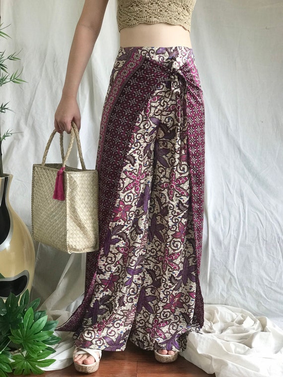 Purple Silk Batik Wrap Pants Bali Beach Pants Hippie Palazzo Pants Summer Pants for Women Valentine s Day Gift Etsy UK