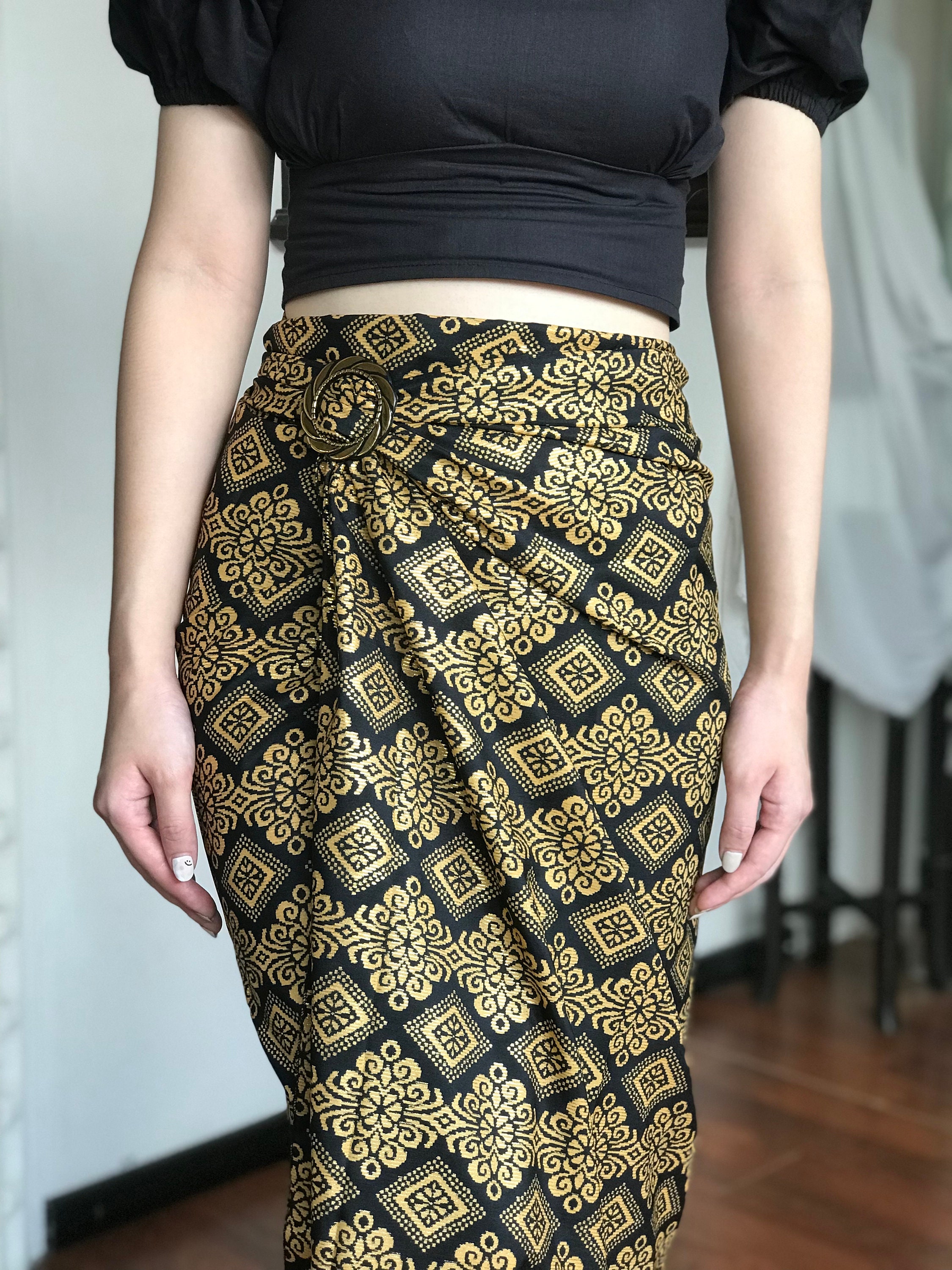 Black Gold Batik Wrap Skirt, Bali Sarong Skirt, Beach Cover Up - Etsy