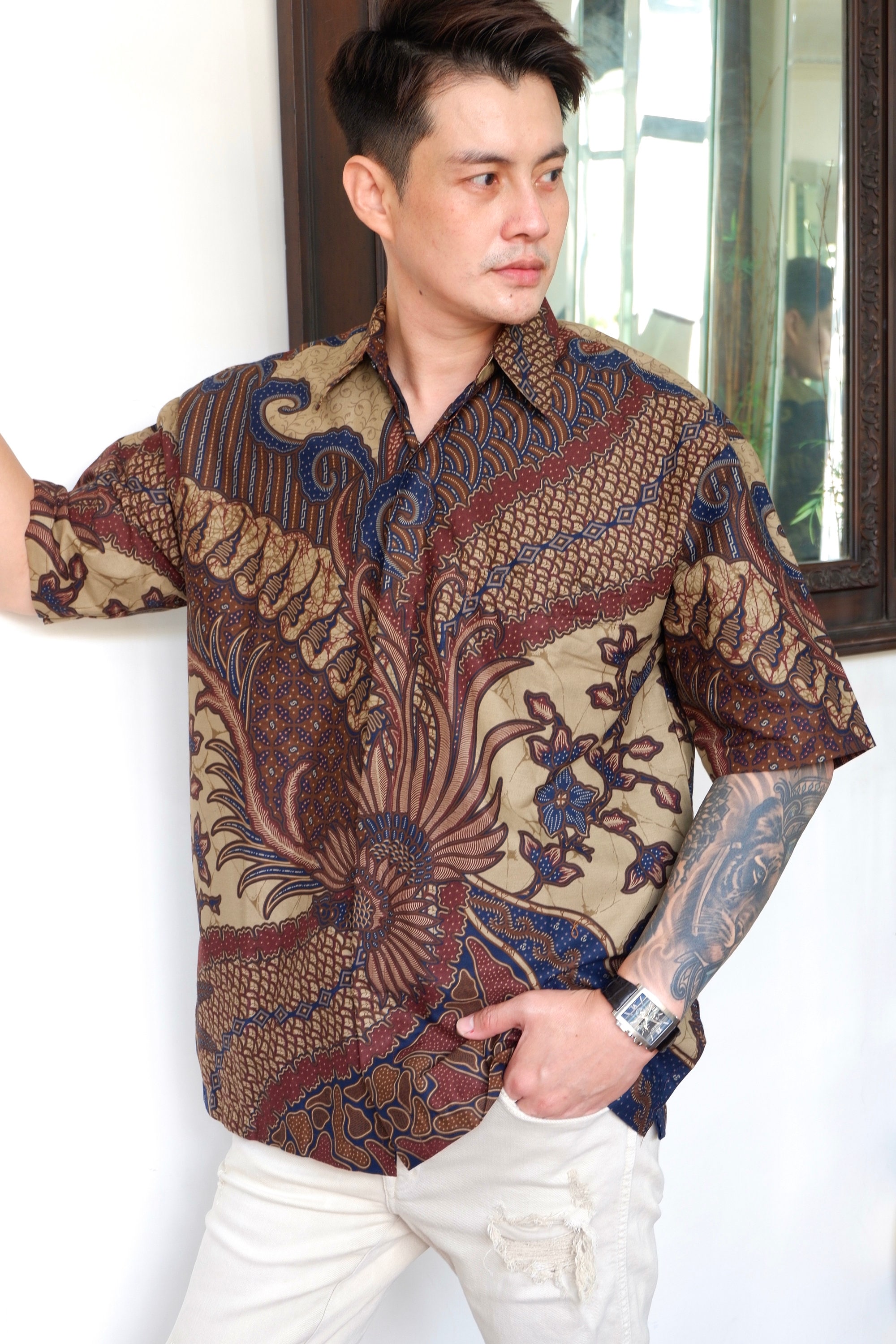 Khaki Men Batik Shirt, Premium Batik Shirt, Javanese Batik Cotton Shirt ...
