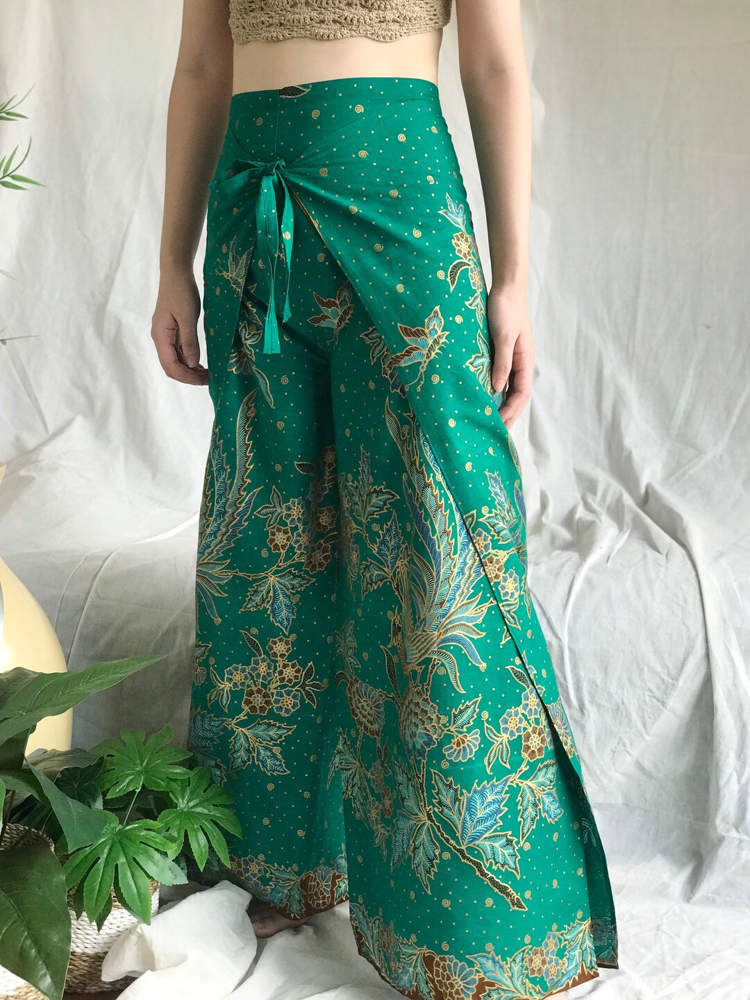 Emerald Green Batik Wrap Pants, Bali Beach Pants, Hippie Festival ...