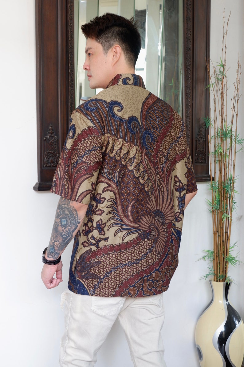 Khaki Men Batik Shirt, Premium Batik Shirt, Javanese Batik Cotton Shirt ...