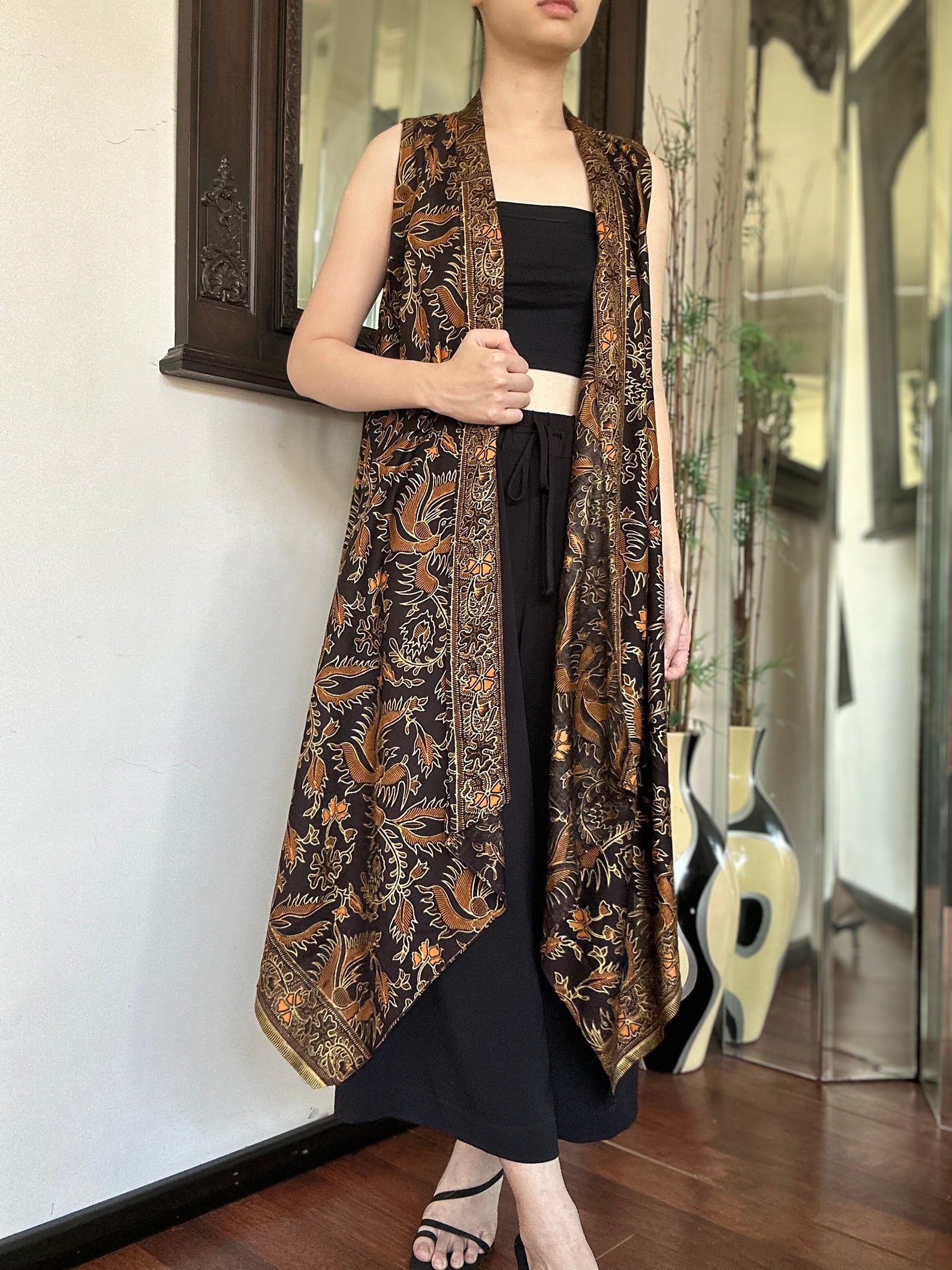 Black Batik Outer, Bali Ethnic Batik Cardigan, Womens Modern Batik ...