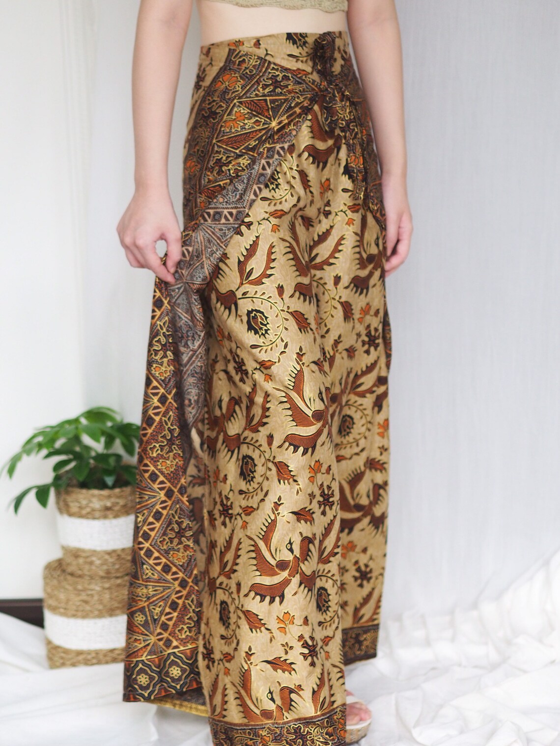 Brown Batik Wrap Pants: Handmade Bali Cotton Palazzo Pants - Etsy