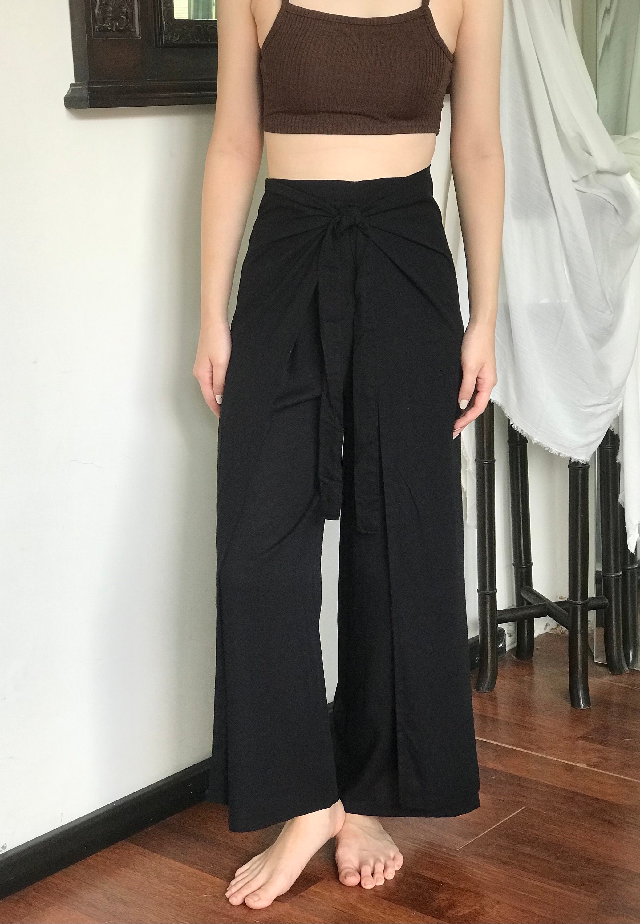 Black Rayon Wrap Pants: Handmade Boho Palazzo Trousers - Etsy