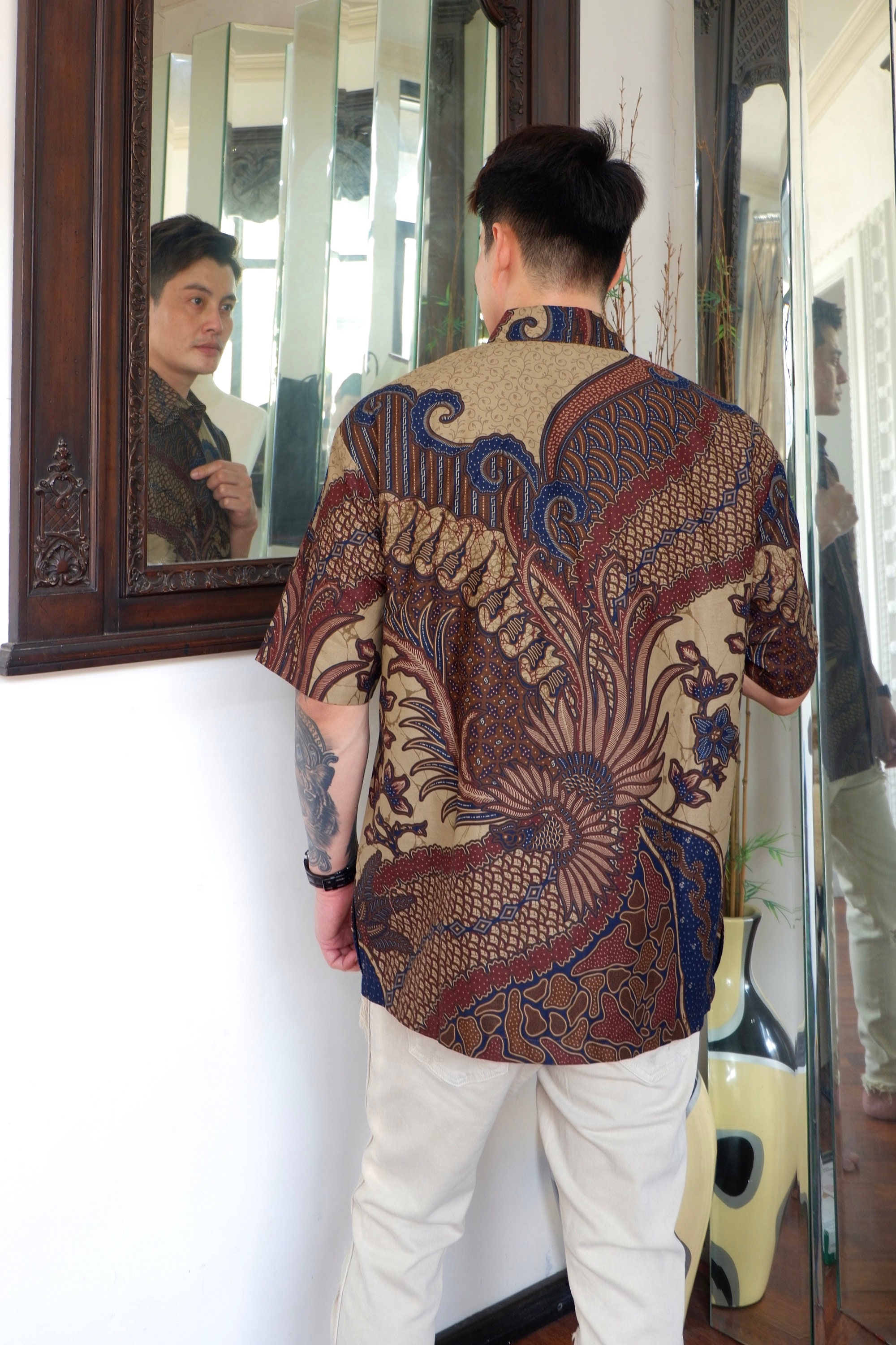 Khaki Men Batik Shirt, Premium Batik Shirt, Javanese Batik Cotton Shirt ...