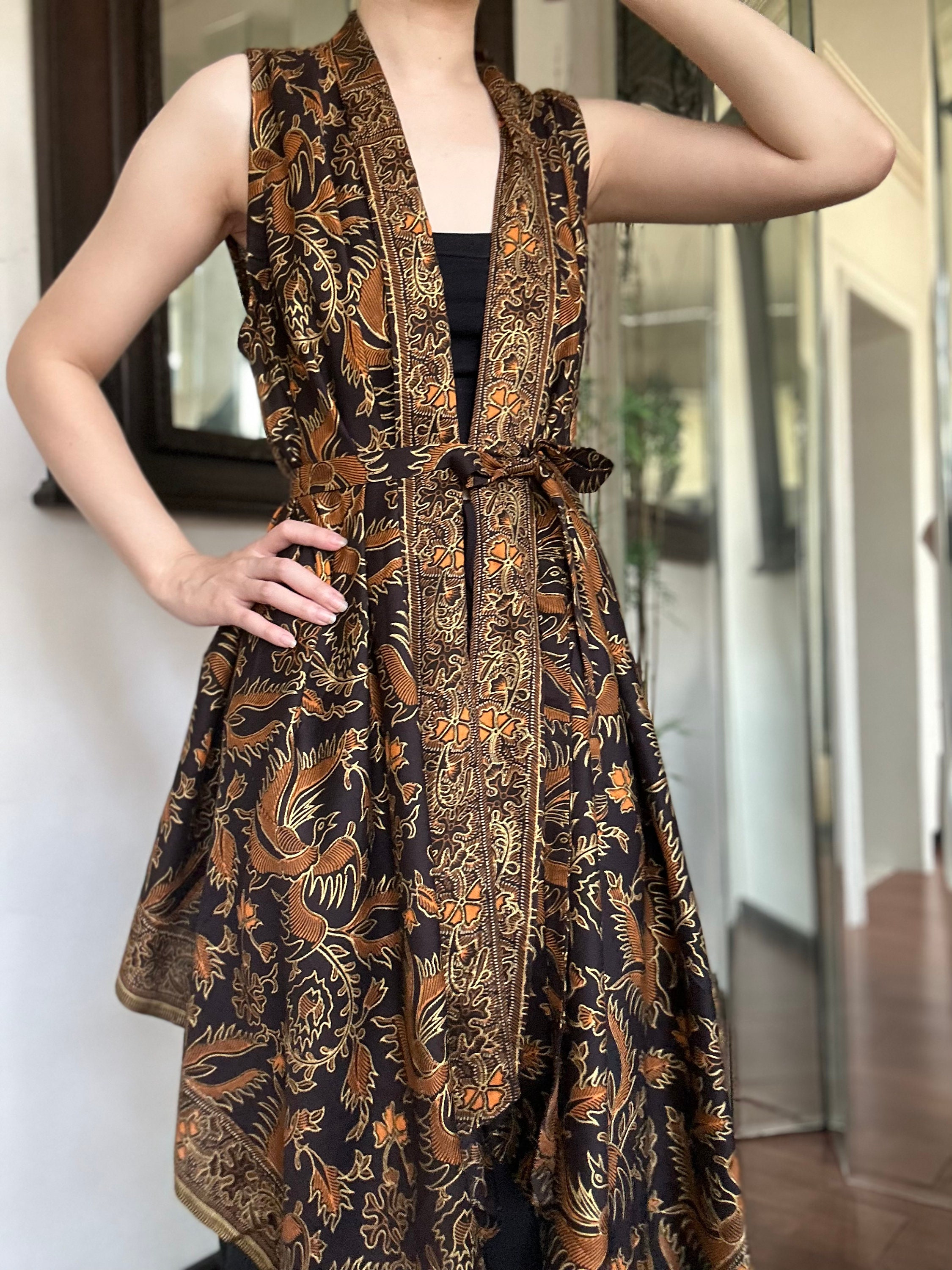 Black Batik Outer, Bali Ethnic Batik Cardigan, Womens Modern Batik ...