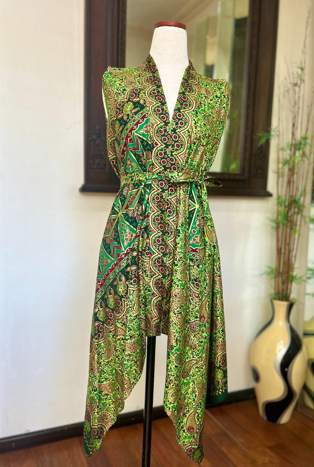 Green Gold Batik Outer, Bali Ethnic Batik Cardigan, Womens Modern Batik ...