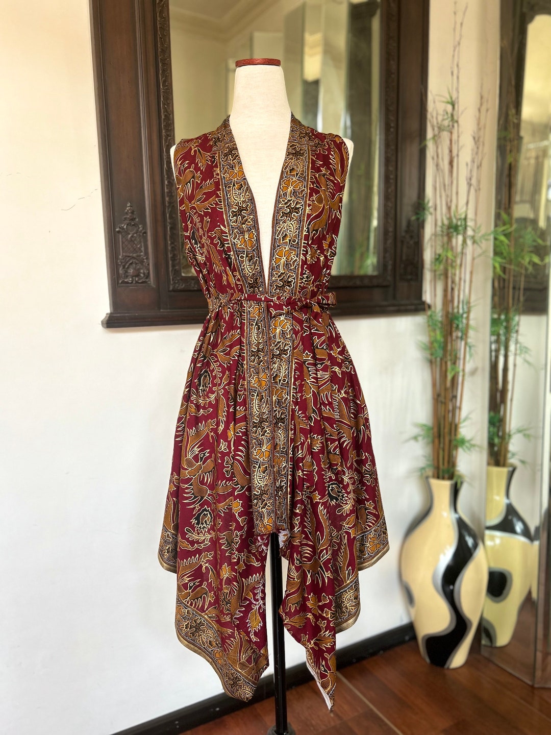 Maroon Batik Outer Womens Modern Batik Vest Batik Cardigan - Etsy