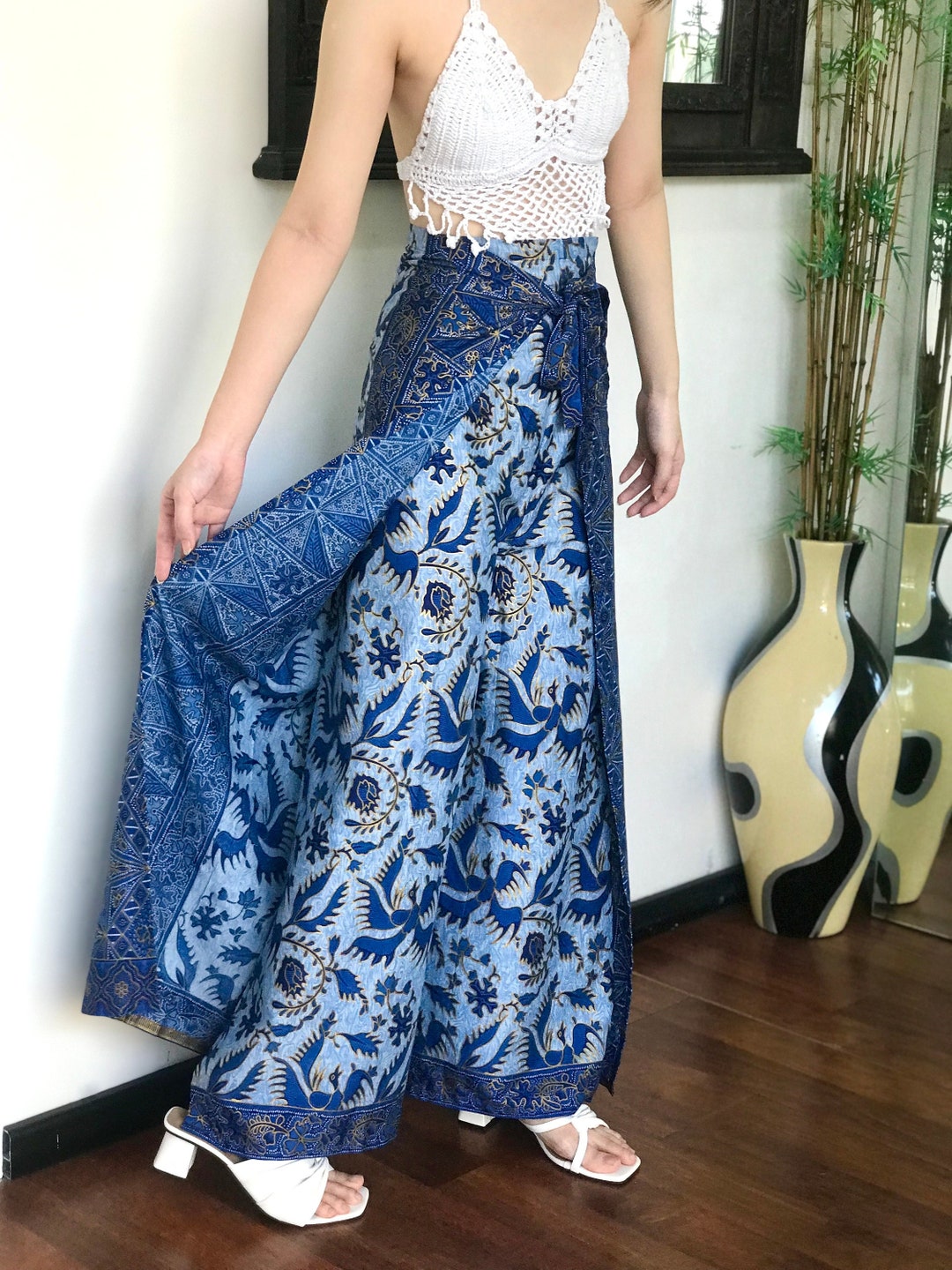 Blue Ethnic Batik Wrap Pants Bali Beach Pants Batik Pallazzo - Etsy