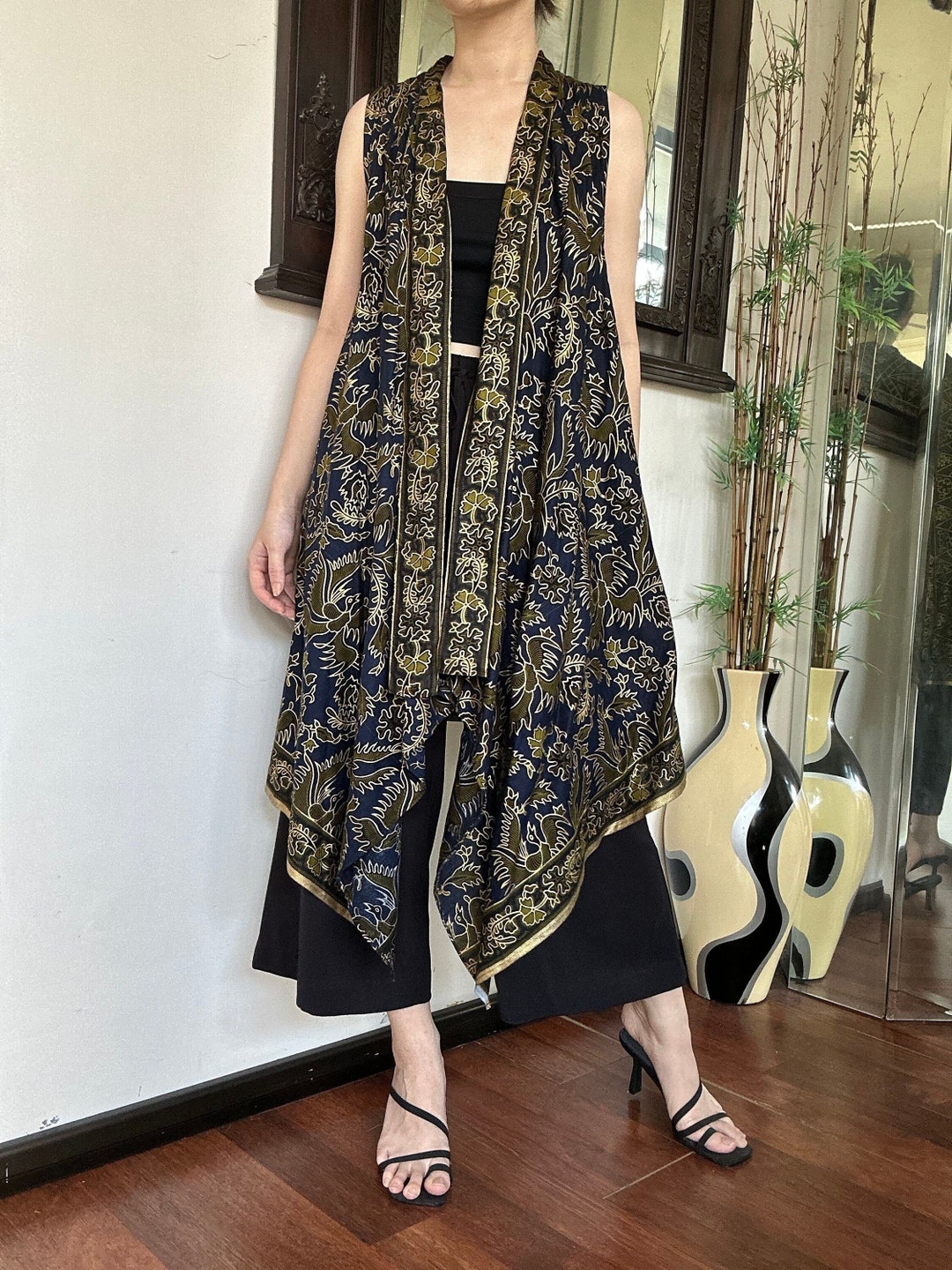 Navy Batik Outer, Bali Ethnic Batik Cardigan, Women’s Modern Batik ...