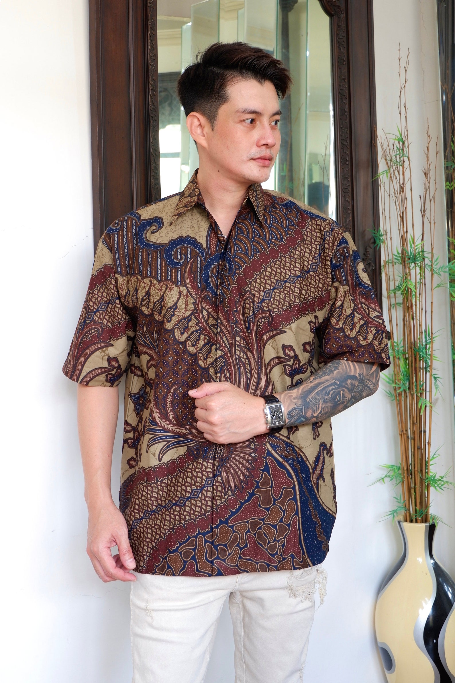 Khaki Men Batik Shirt, Premium Batik Shirt, Javanese Batik Cotton Shirt ...