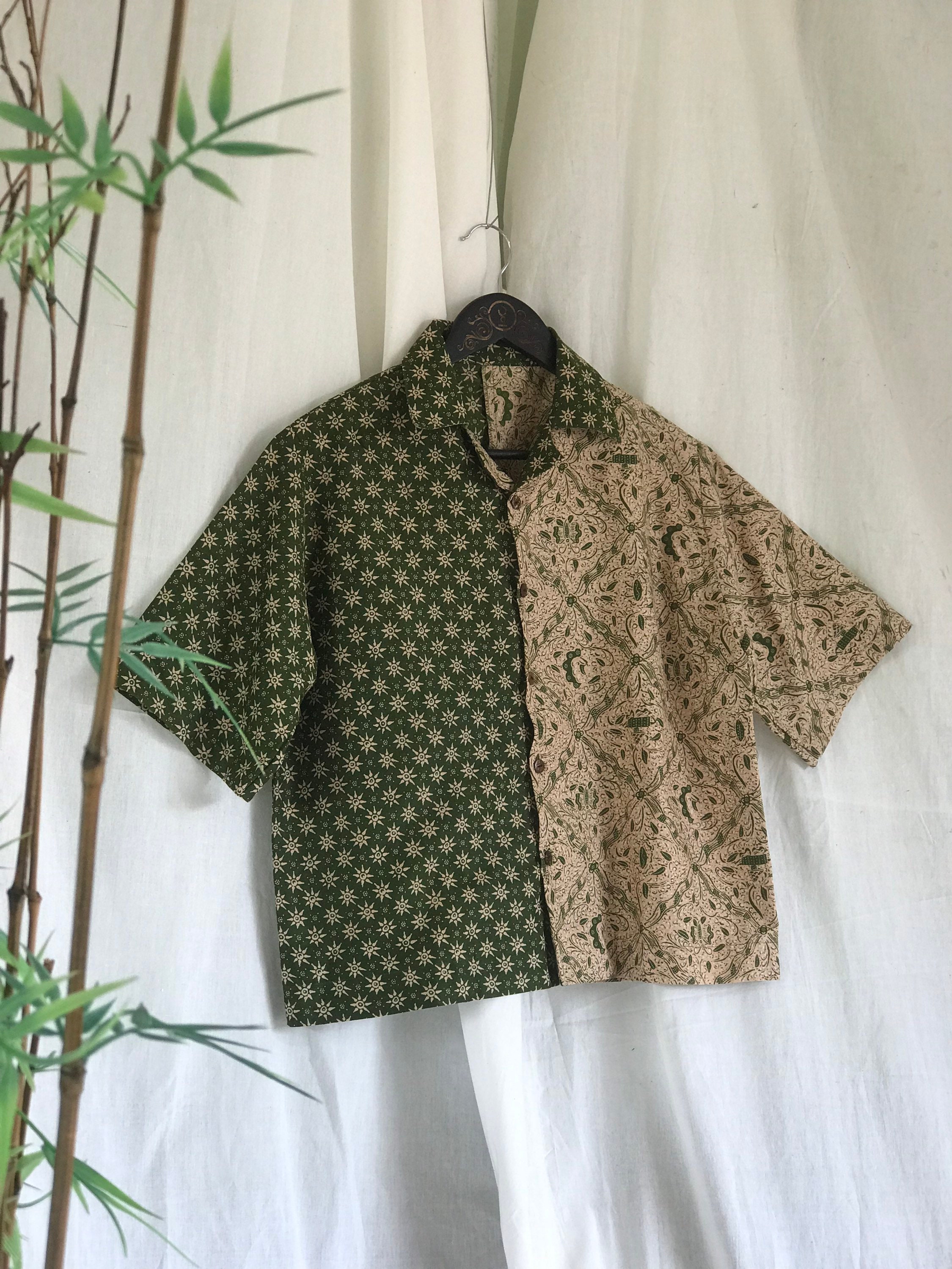 Two Tone Batik Cotton Shirt Green-brown, Javanese Batik, Indonesian ...