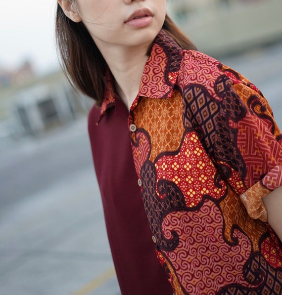 Patchwork Indonesian Batik Loose Fit Shirt/two-tone Batik - Etsy
