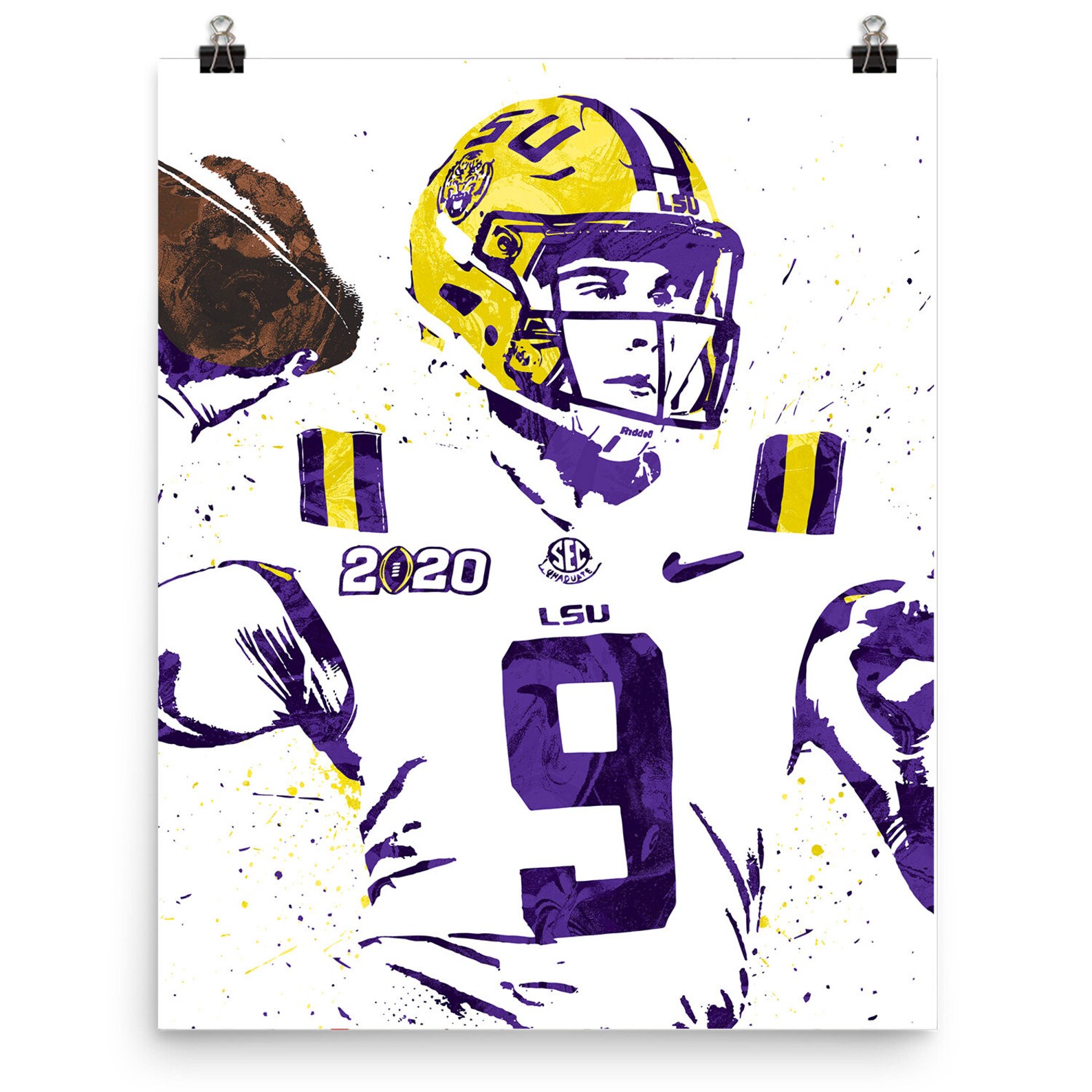 Joe Burrow Lsu Tigers Football Poster Man Cave Sports Art Etsy