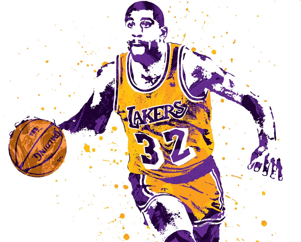 Magic Johnson Los Angeles Lakers Basketball Poster Man Cave | Etsy