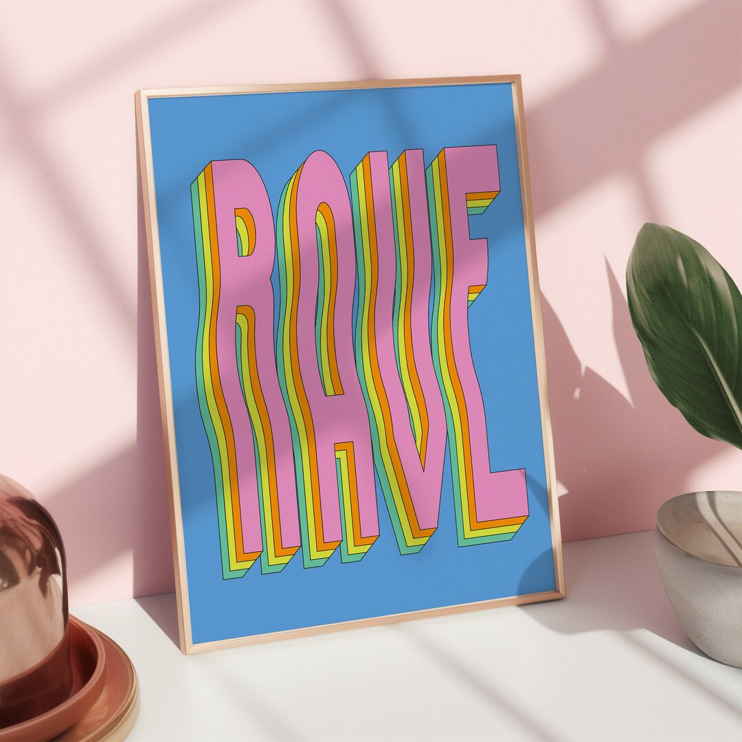 Wavy Rave Print Music Poster Bold Typographic Lyrics Quote Print Disco ...