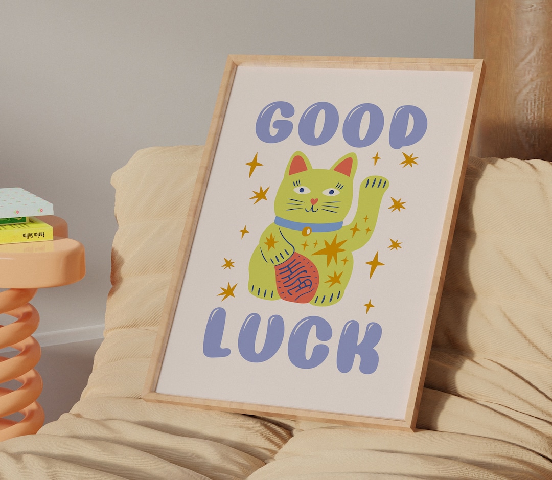 The Fortune Cat Chinese Lucky Cat Good Luck Wall Art Cat Print Cat ...