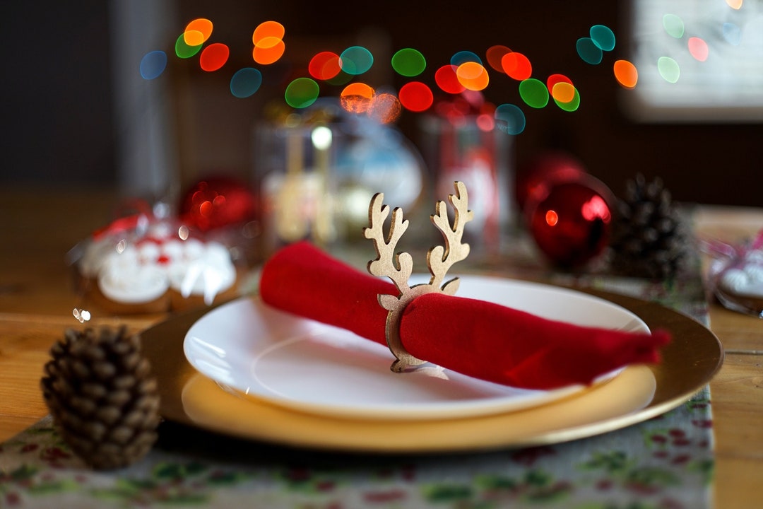Christmas Napkin Rings - Reindeer, Antlers - Wooden Pack of 6 / 8 / 10 ...