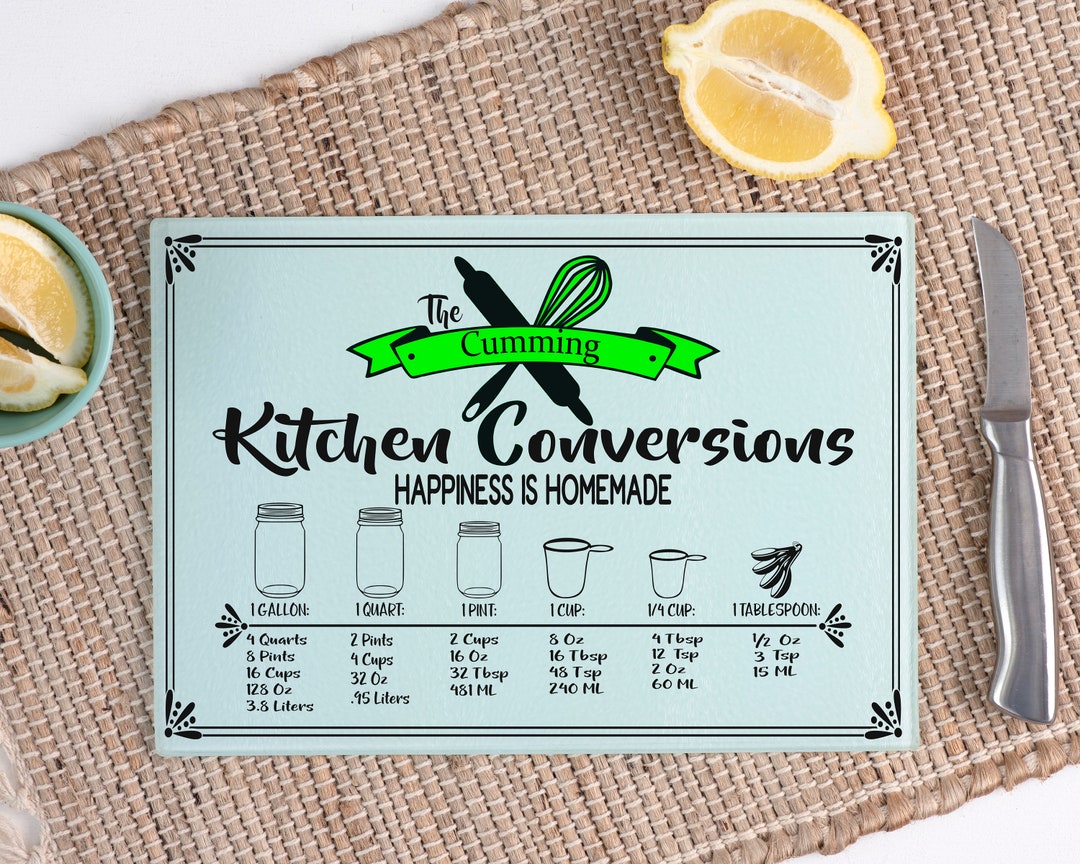 Personalised Kitchen Conversion, Weights and Measures Glass Chopping ...