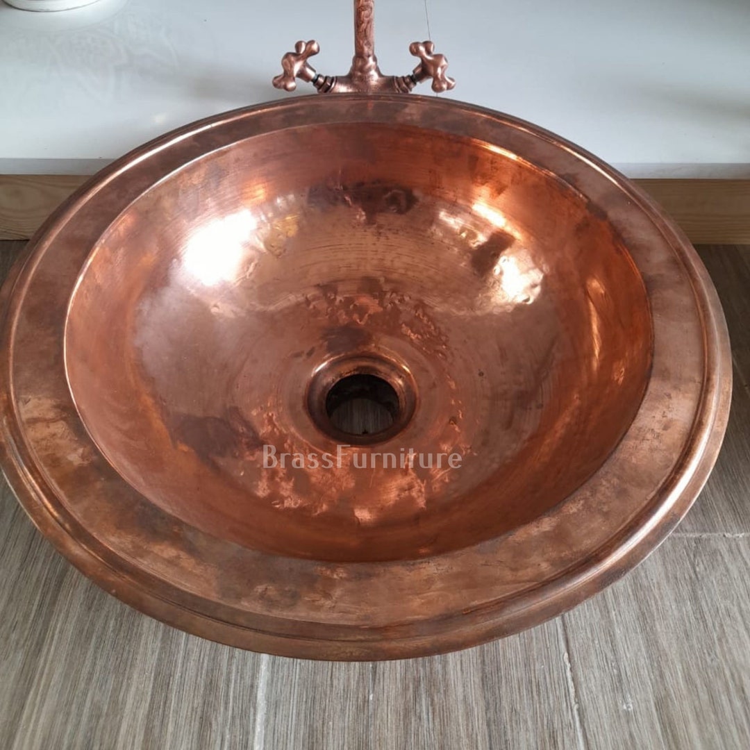 Solid Copper Sink-smooth Round Bathroom Sink - Etsy