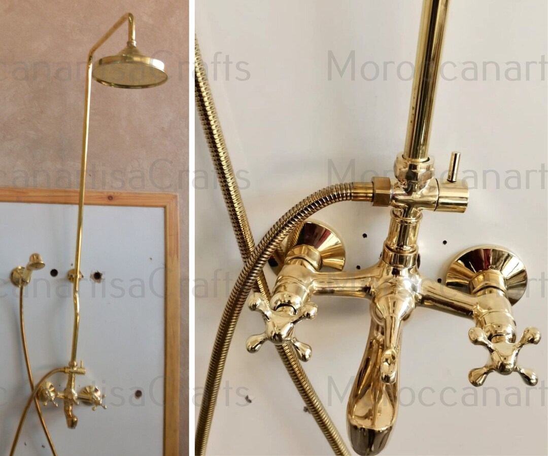 Unlacquered Brass Shower System With Tub Filler, and Hand Shower ...