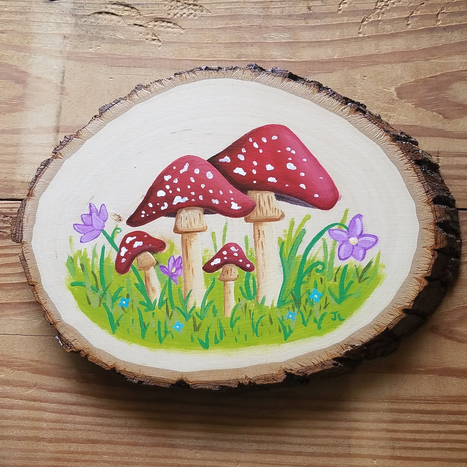 Cute Hand Painted Mushrooms On Rustic Wood Slab | Etsy Cute Hand Painted Mushrooms On Rustic Wood Slab | Etsy