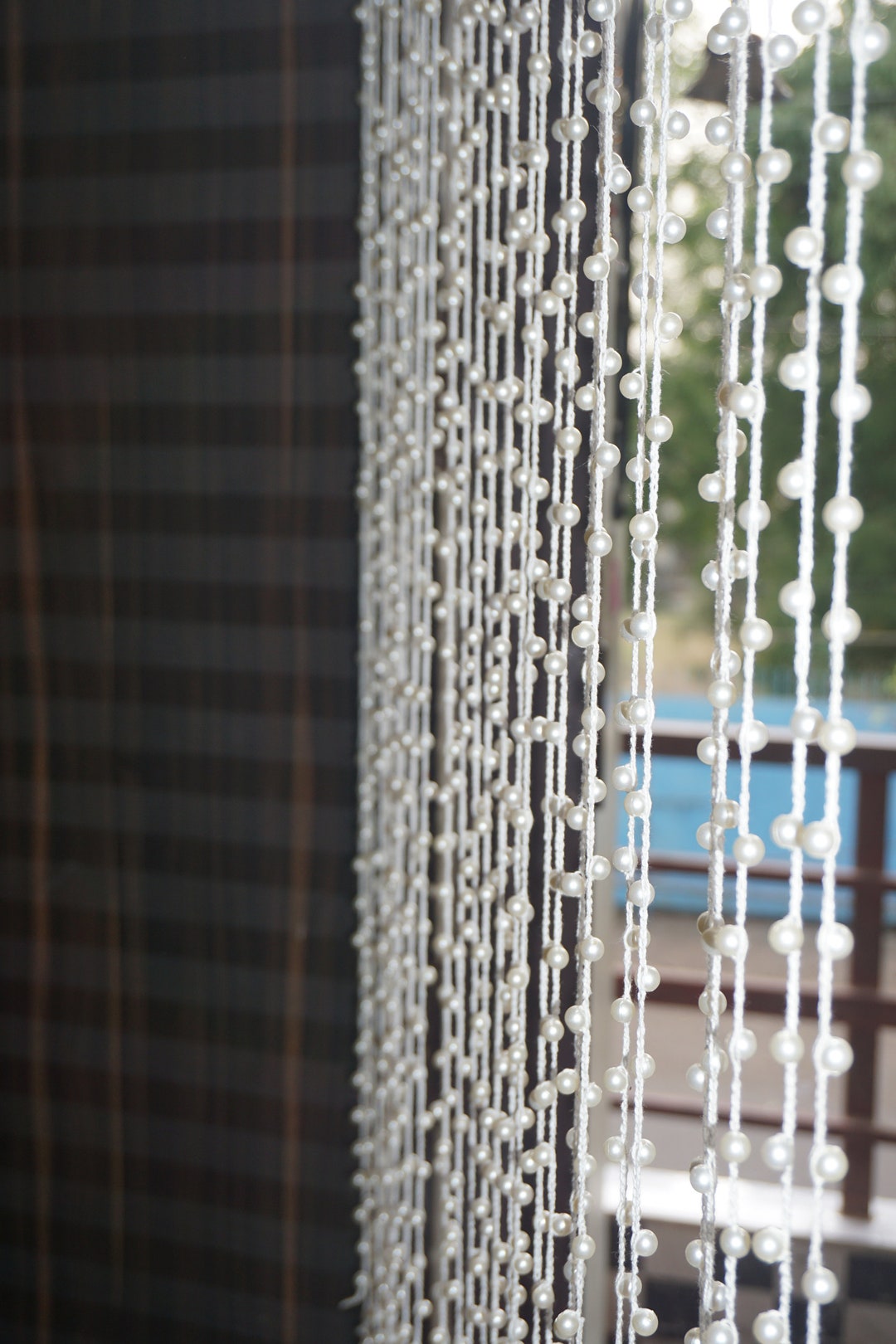 Crochet Pearl Bead Curtain: Boho Room Divider, Elegant Backdrop - Etsy